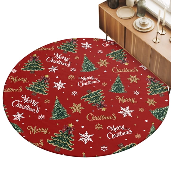 6ft Round Rug Red Christmas Area Rugs for Living Room Bedroom Washable ...