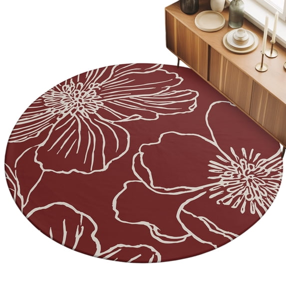 6ft Round Rug Red Flowers Area Rugs for Living Room Bedroom Washable ...