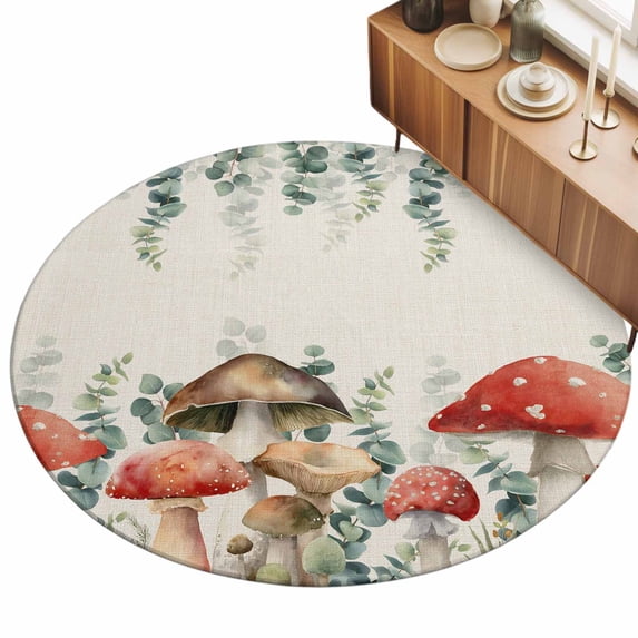 6ft Round Rug Red Mushrooms Area Rugs for Living Room Bedroom Washable ...