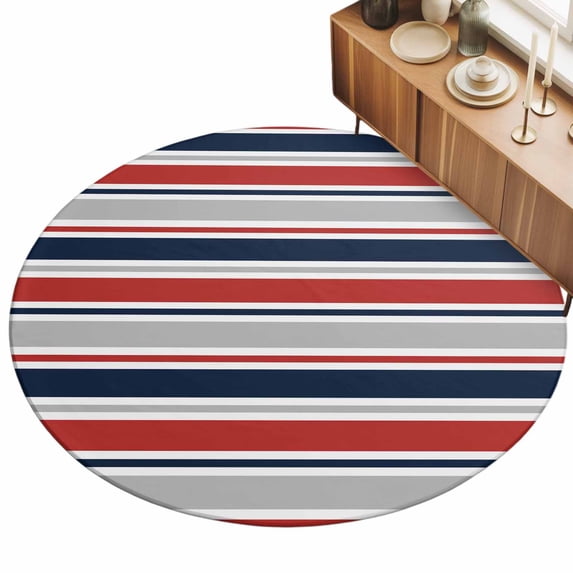 6ft Round Rug Red Navy Blue Striped Area Rugs for Living Room Bedroom ...