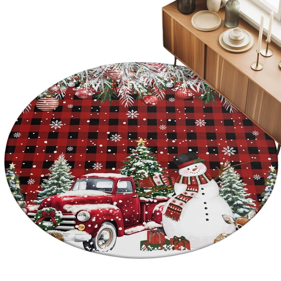 6ft Round Rug Red Plaid Christmas Area Rugs for Living Room Bedroom ...