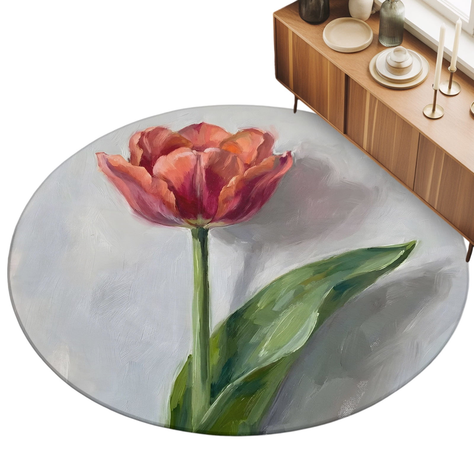 6ft Round Rug Red Spring Floral Area Rugs for Living Room Bedroom ...