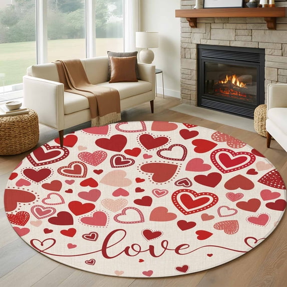 6ft Round Rug, Red Valentine's Day Non-Skid Rubber Backing Large Area ...