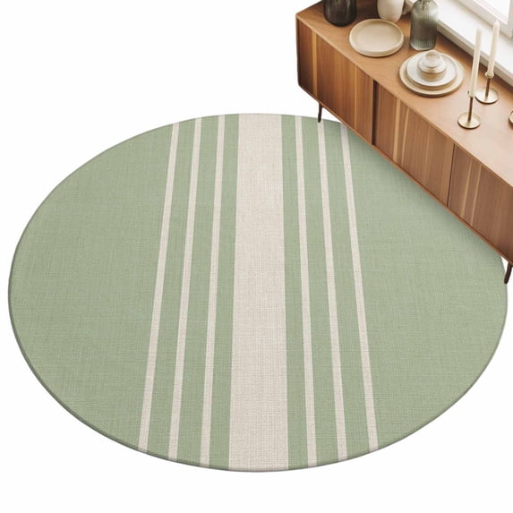 6ft Round Rug Sage Green Beige Striped Area Rugs for Living Room ...