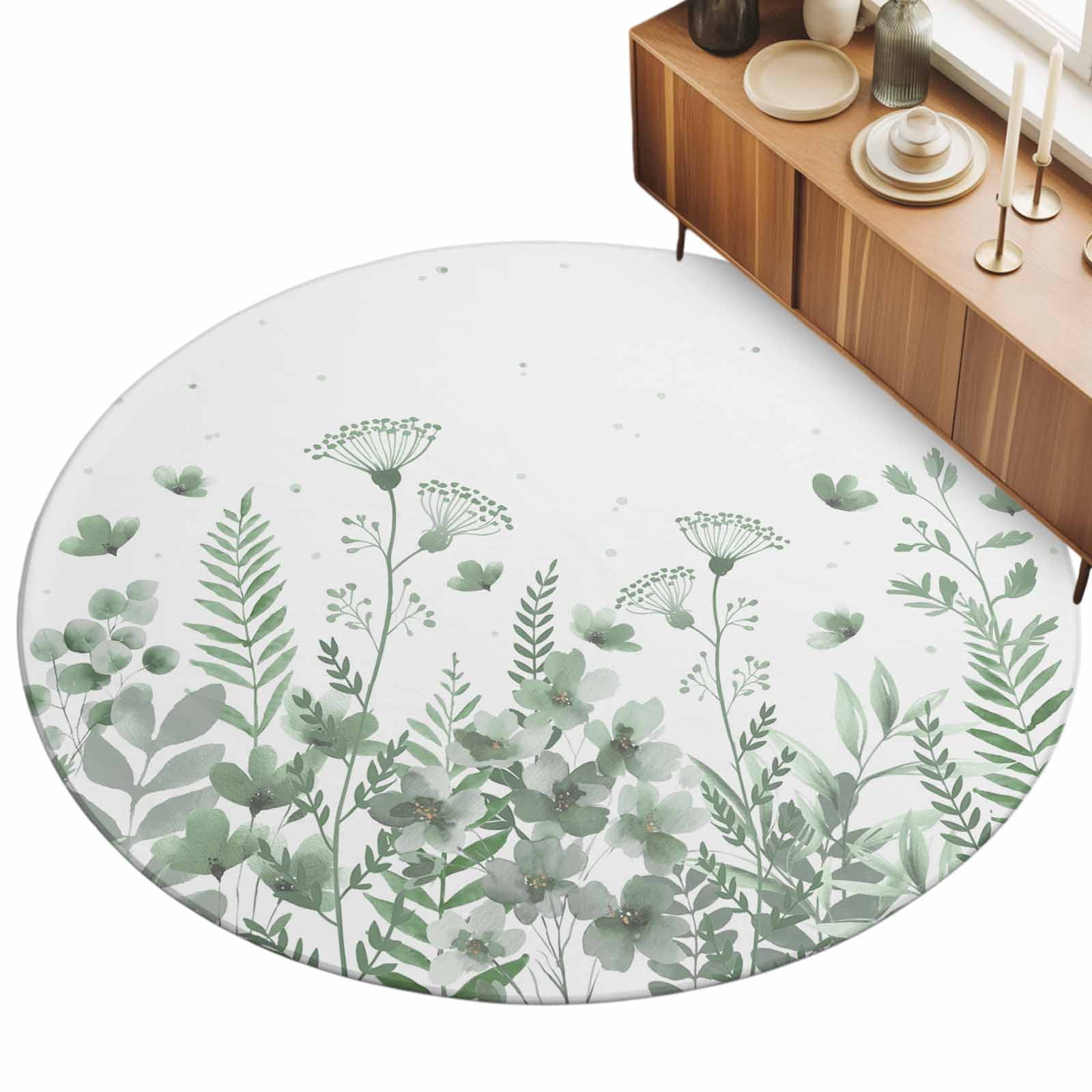 6ft Round Rug Sage Green Spring Floral Area Rugs for Living Room ...