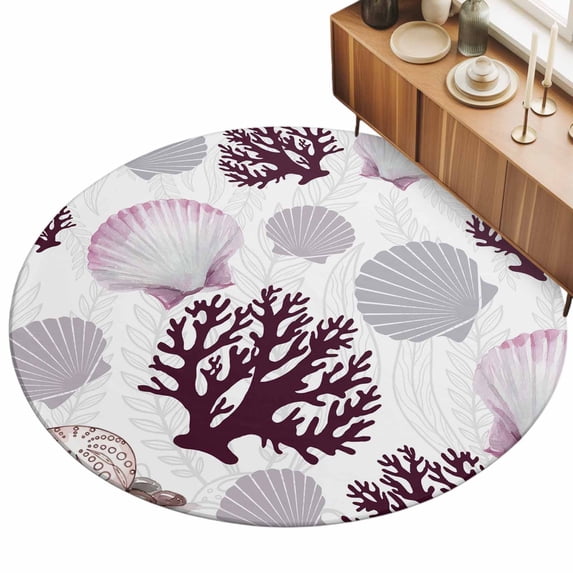 6ft Round Rug Shell Coral Coastal Area Rugs for Living Room Bedroom ...