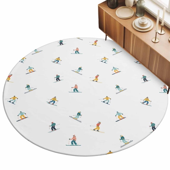 6ft Round Rug Skiing Area Rugs for Living Room Bedroom Washable Non ...