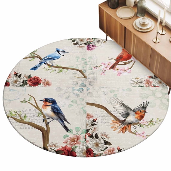 6ft Round Rug Spring Birds Floral Area Rugs for Living Room Bedroom ...