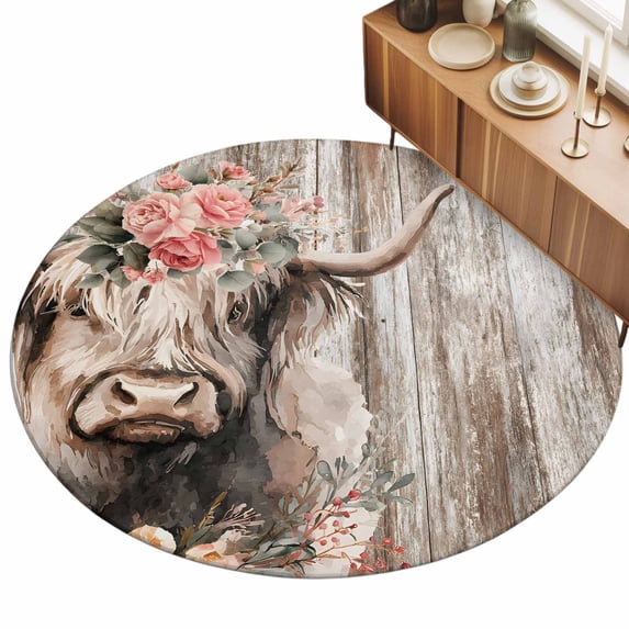 6ft Round Rug Spring Cow Floral Area Rugs for Living Room Bedroom ...