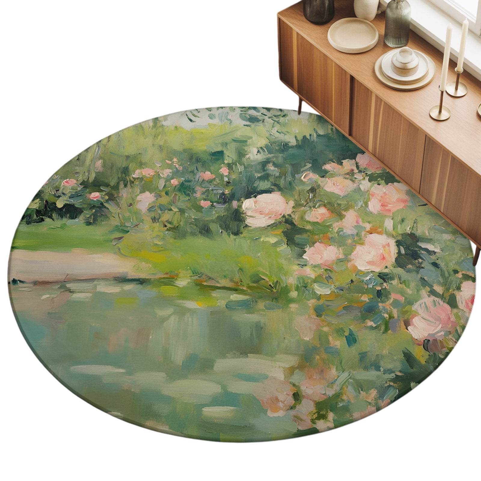 6ft Round Rug Spring Floral Area Rugs for Living Room Bedroom Washable ...
