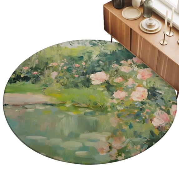 6ft Round Rug Spring Floral Area Rugs for Living Room Bedroom Washable ...
