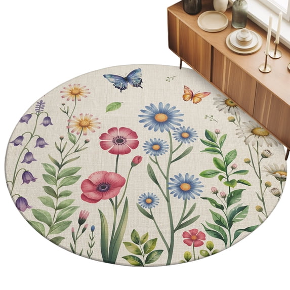 6ft Round Rug Spring Floral Area Rugs for Living Room Bedroom Washable ...