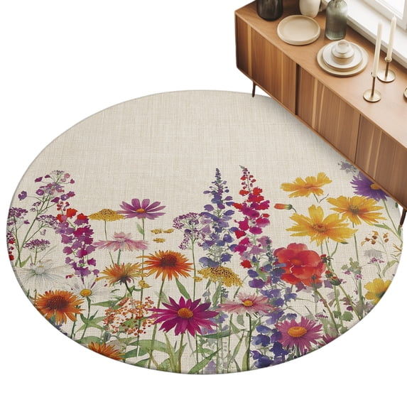 6ft Round Rug Spring Floral Area Rugs for Living Room Bedroom Washable ...