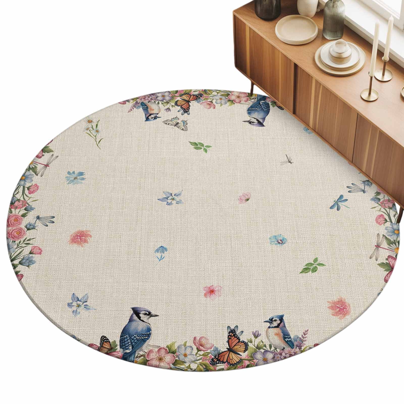 6ft Round Rug Spring Floral Birds Area Rugs for Living Room Bedroom ...