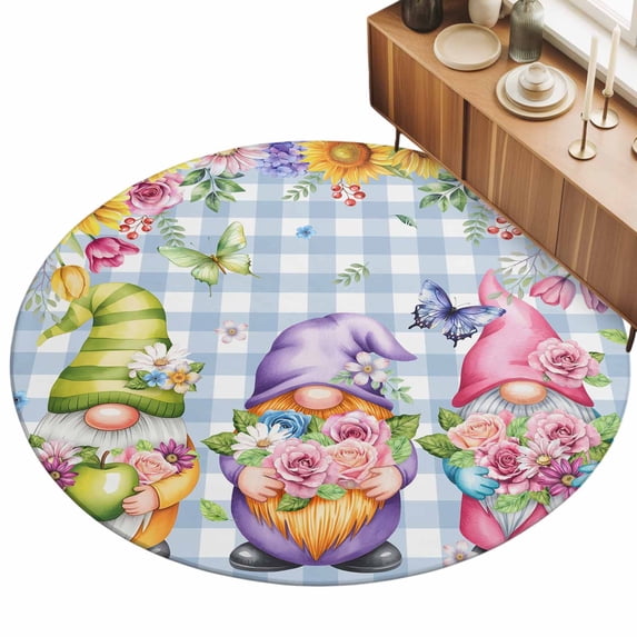 6ft Round Rug Spring Floral Gnomes Area Rugs for Living Room Bedroom ...