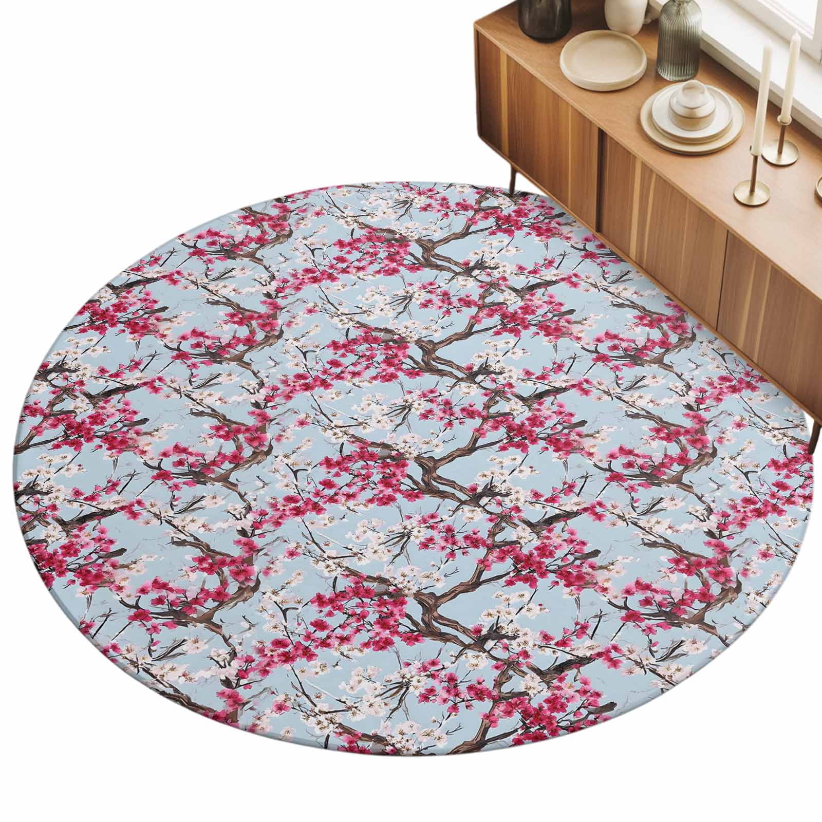 6ft Round Rug Spring Flowers Area Rugs for Living Room Bedroom Washable ...