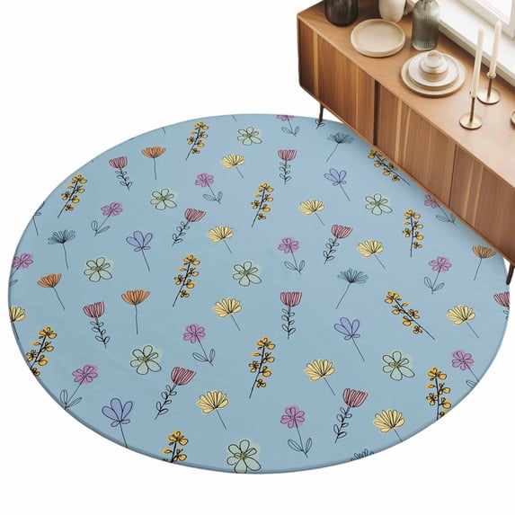 6ft Round Rug Spring Flowers Area Rugs for Living Room Bedroom Washable ...