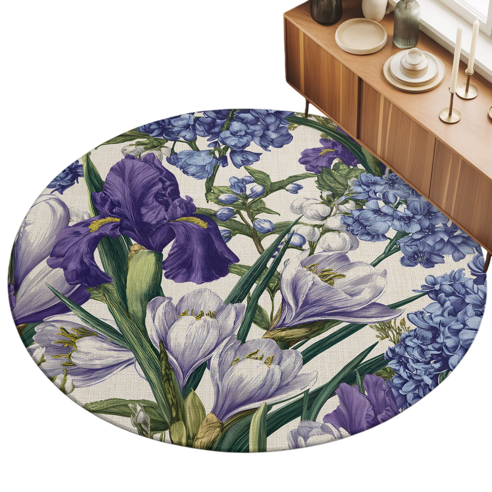 6ft Round Rug Spring Flowers Area Rugs for Living Room Bedroom Washable ...