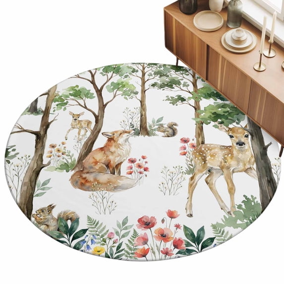 6ft Round Rug Spring Forest Animals Area Rugs for Living Room Bedroom ...