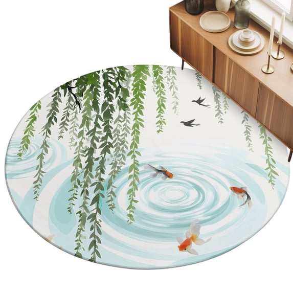 6ft Round Rug Spring Green Leaves Area Rugs for Living Room Bedroom ...