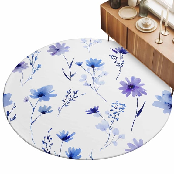6ft Round Rug Spring Purple Flowers Area Rugs for Living Room Bedroom ...