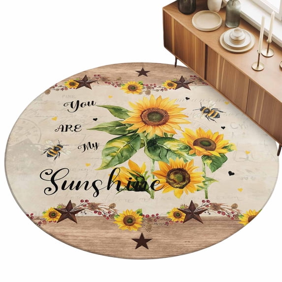 6ft Round Rug Sunflower Area Rugs for Living Room Bedroom Washable Non ...