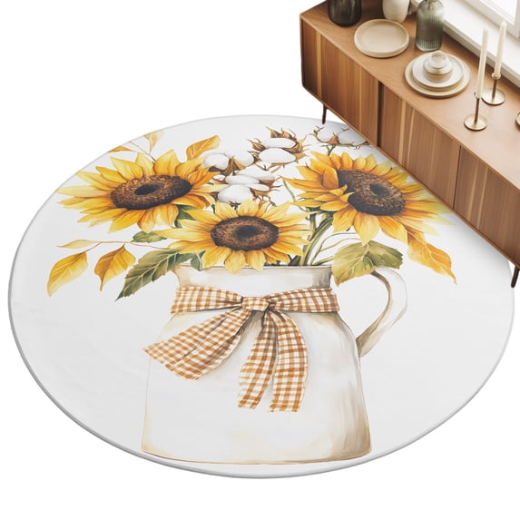 6ft Round Rug Sunflower Area Rugs for Living Room Bedroom Washable Non ...