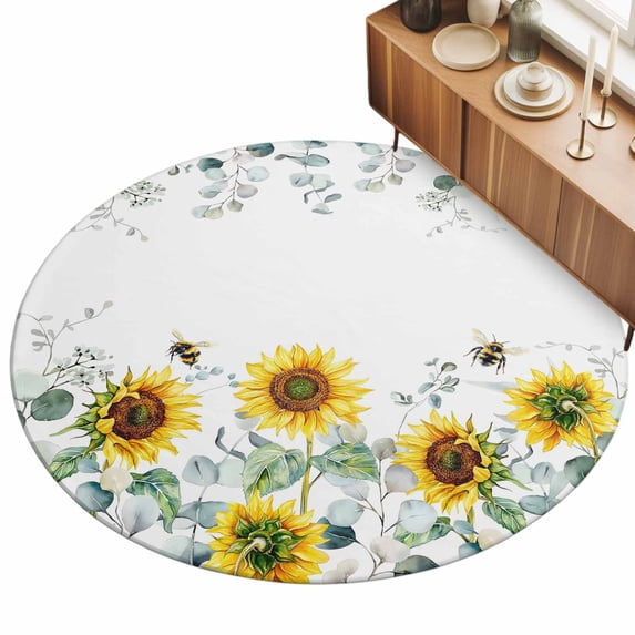 6ft Round Rug Sunflower Area Rugs for Living Room Bedroom Washable Non ...