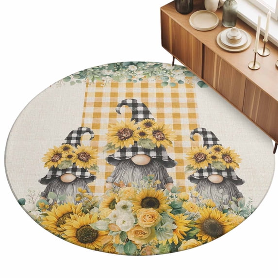 6ft Round Rug Sunflower Gnomes Area Rugs for Living Room Bedroom ...