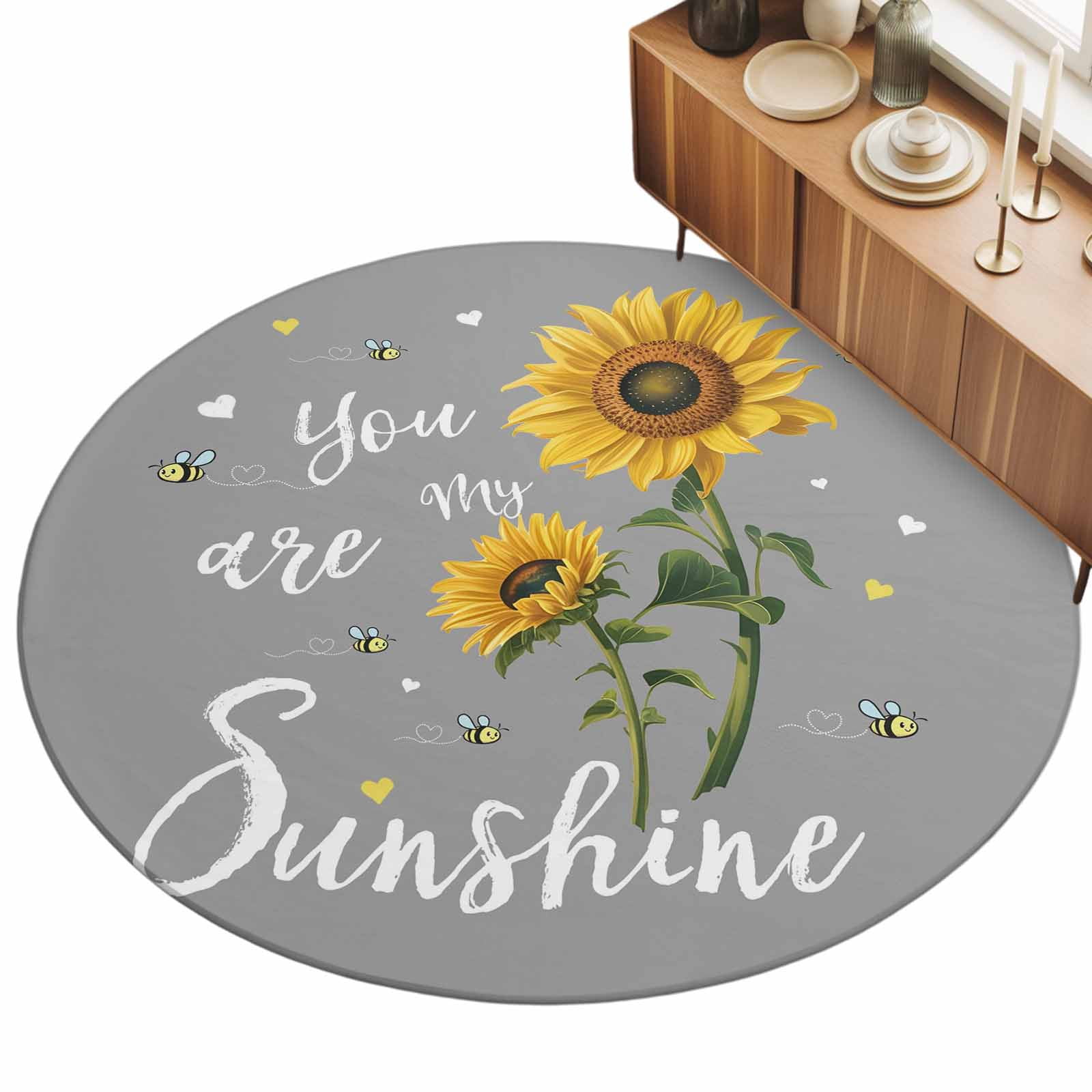 6ft Round Rug Sunflowers Area Rugs for Living Room Bedroom Washable Non ...