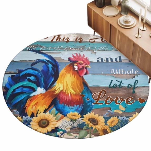 6ft Round Rug Sunflowers Chickens Area Rugs for Living Room Bedroom ...