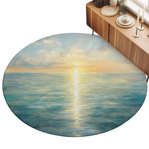 6ft Round Rug Sunset Ocean Area Rugs for Living Room Bedroom Washable ...