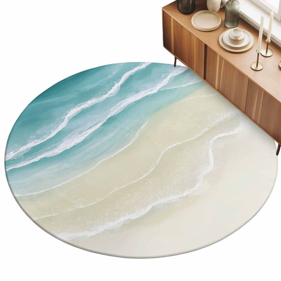6ft Round Rug Teal Beach Coastal Area Rugs for Living Room Bedroom ...