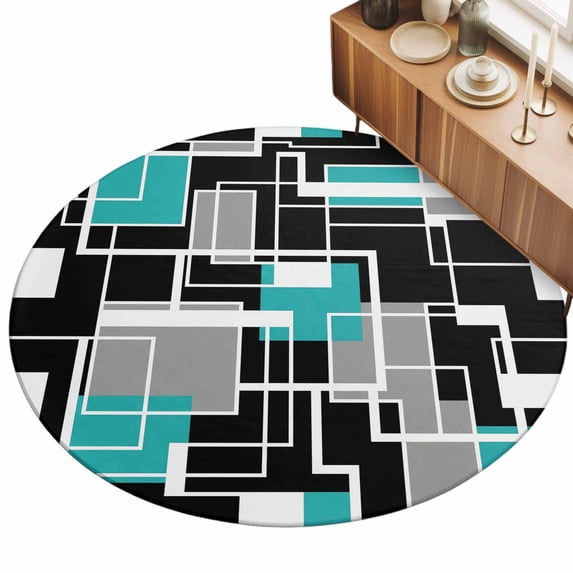 6ft Round Rug Teal Blue Black Geometric Area Rugs for Living Room ...