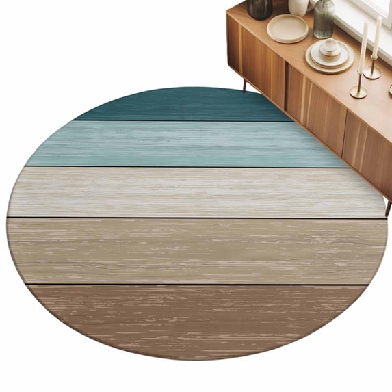 6ft Round Rug Teal Brown Area Rugs for Living Room Bedroom Washable Non ...
