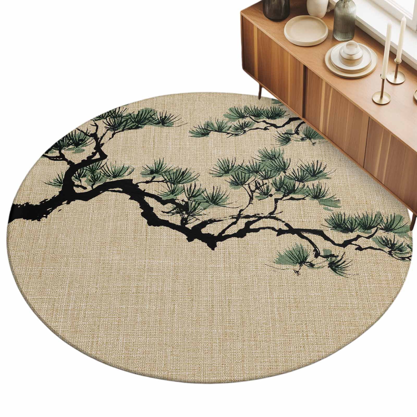 6ft Round Rug Teal Pine Tree Area Rugs for Living Room Bedroom Washable ...