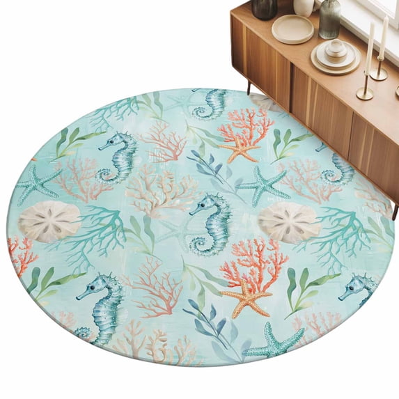 6ft Round Rug Teal Red Coastal Area Rugs for Living Room Bedroom ...