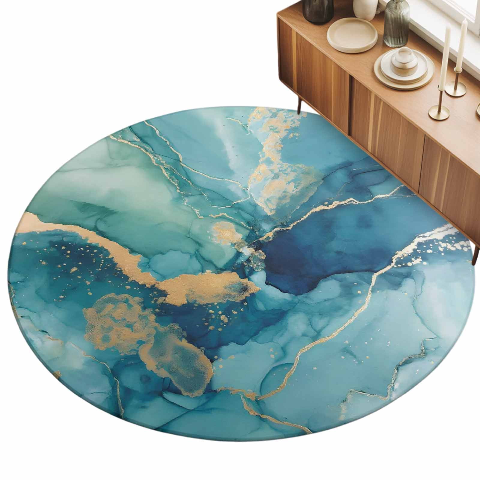 6ft Round Rug Turquoise Marble Area Rugs for Living Room Bedroom ...