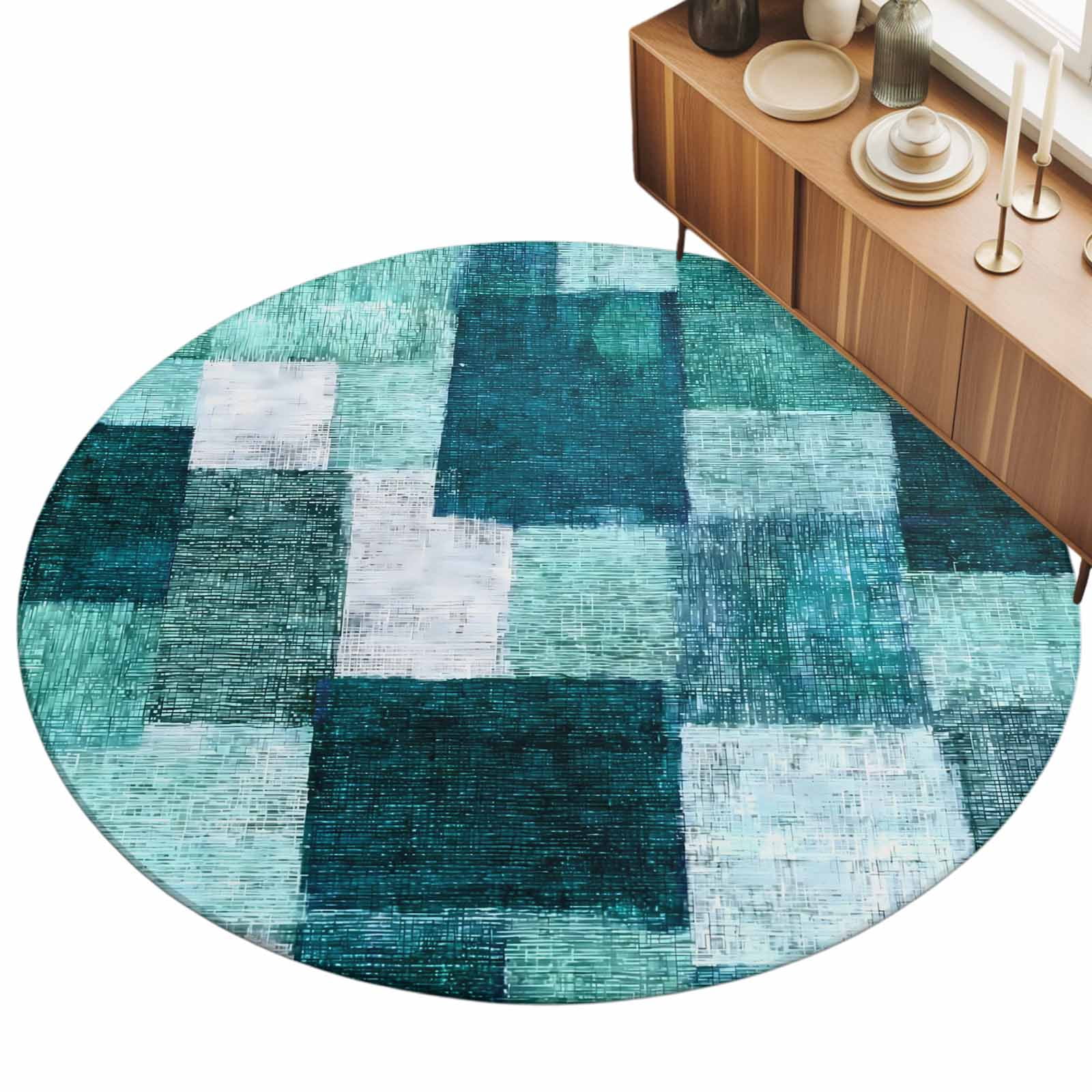 6ft Round Rug Turquoise Patchwork Area Rugs for Living Room Bedroom ...