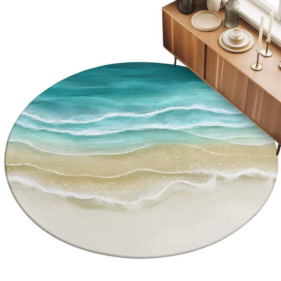 6ft Round Rug Turquoise Summer Beach Coastal Area Rugs for Living Room ...