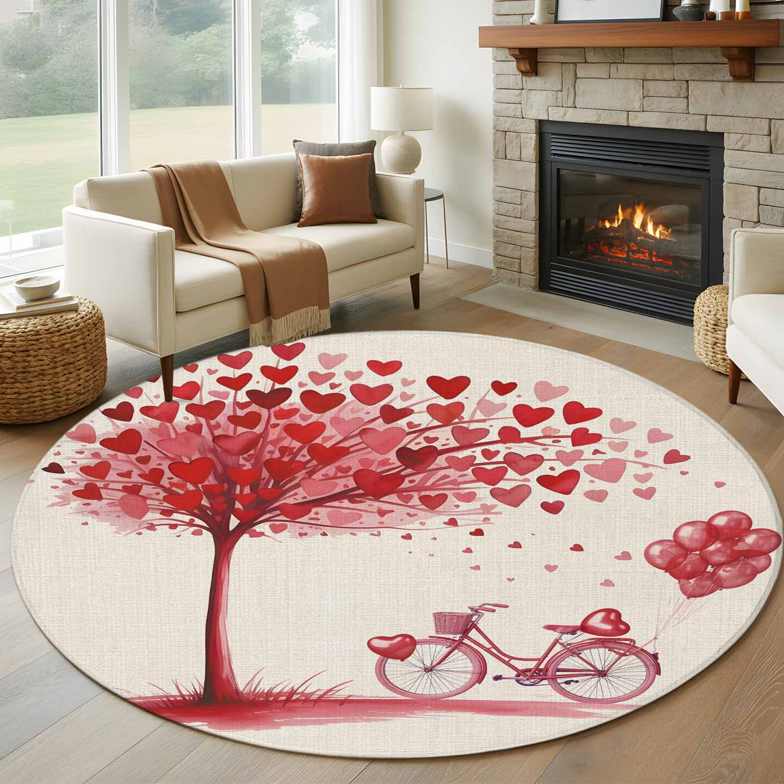 6ft Round Rug, Valentine's Day Non-Skid Rubber Backing Large Area Rugs ...