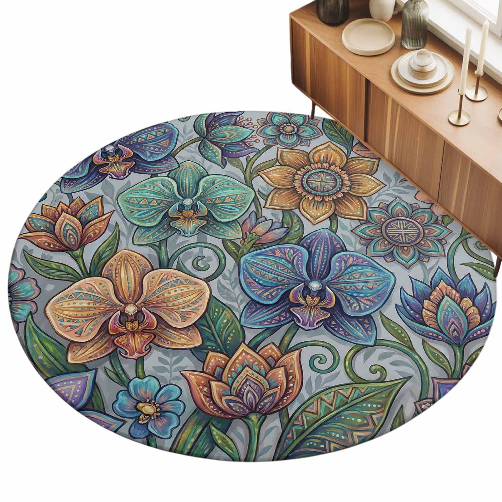 6ft Round Rug Vintage Colorful Floral Area Rugs for Living Room Bedroom ...