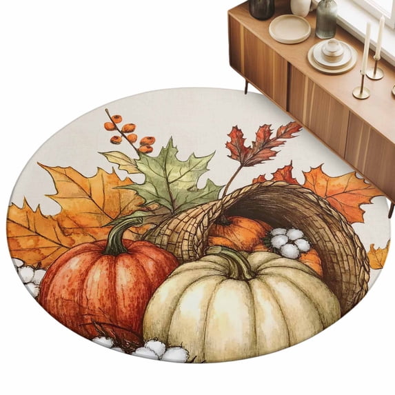 6ft Round Rug Vintage Pumpkin Fall Area Rugs for Living Room Bedroom ...