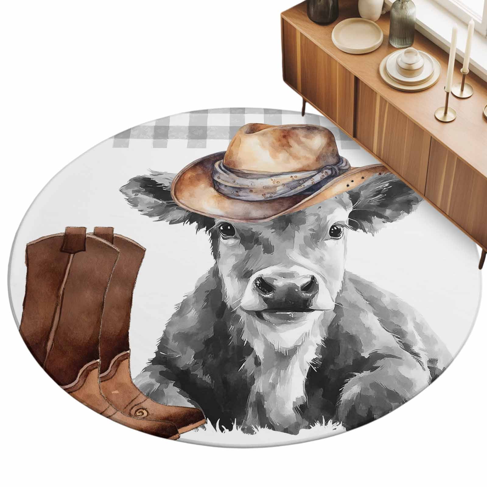 6ft Round Rug Western Cow Area Rugs for Living Room Bedroom Washable ...