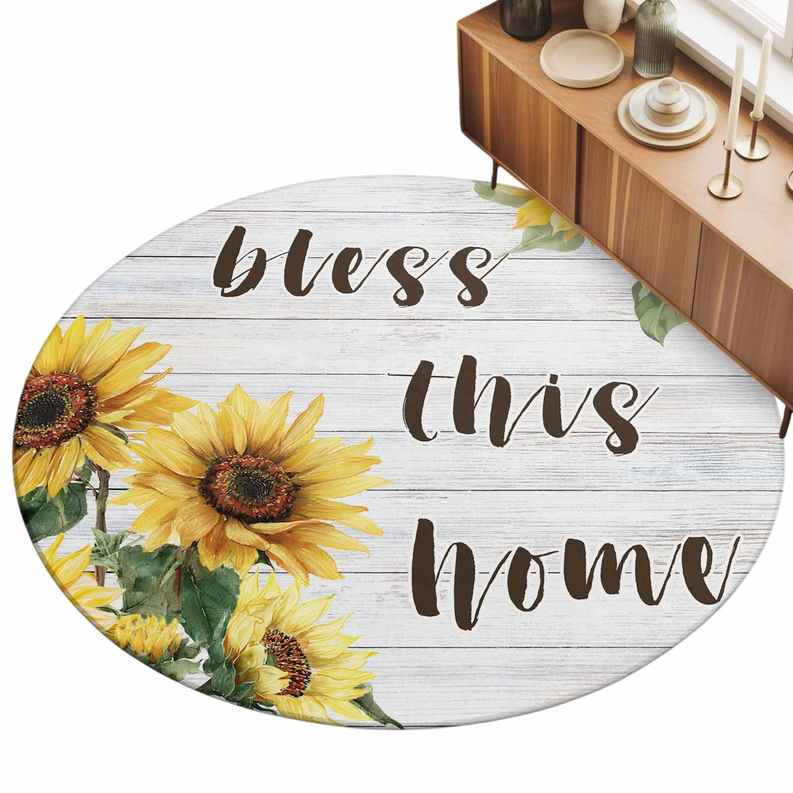 6ft Round Rug Yellow Sunflowers Area Rugs for Living Room Bedroom ...