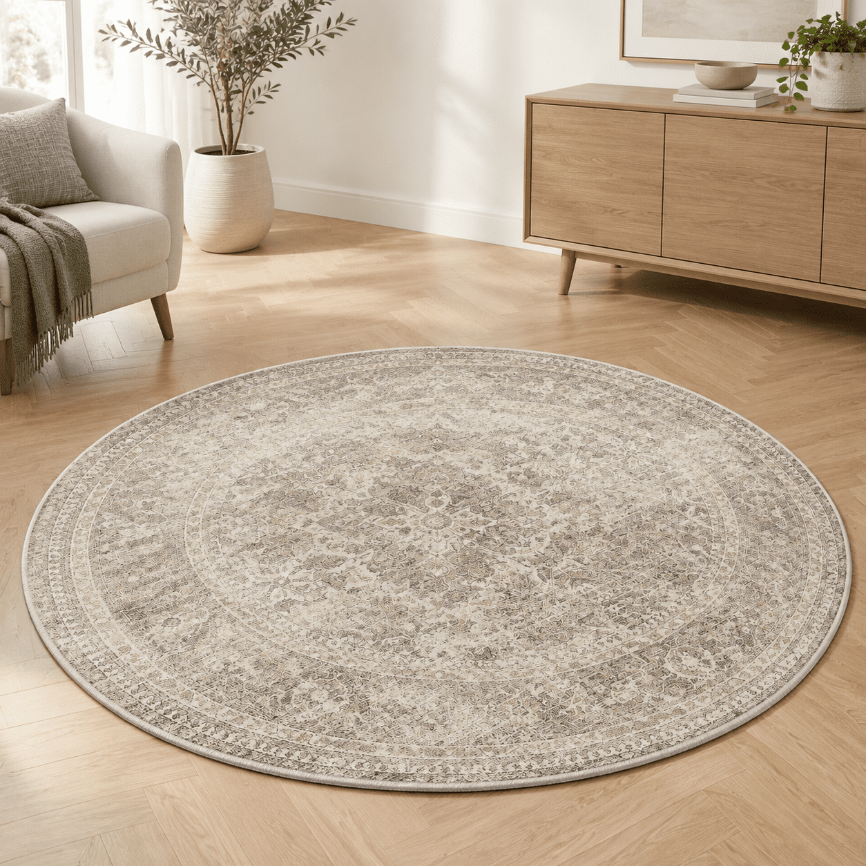 6ft Round Washable Taupe Vintlarge Area Rug For Living Room - Walmart.com