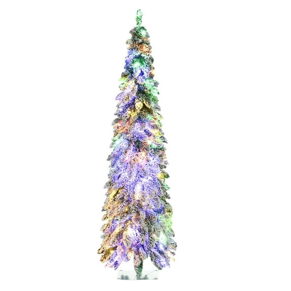 6ft Slim Artificial Christmas Tree, Snow Frosted, LED Lights - Warm ...