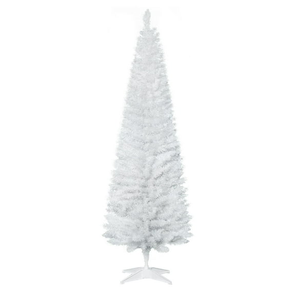 HOMCOM 6ft White Christmas Tree Slim Xmas Tree with Full Appearance PVC ...