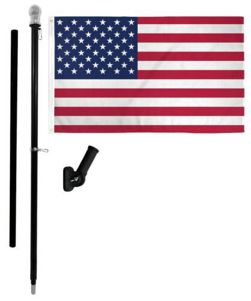 6ft Spinning Stabilizer Flag Black Pole & Bracket Kit & 3'x5' USA Poly ...