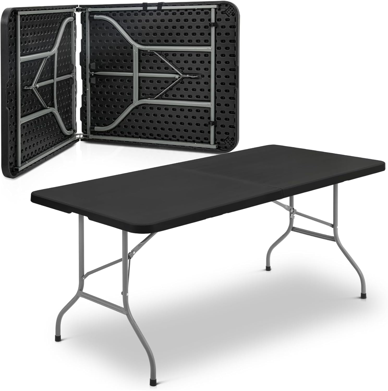 6ft Square Folding Table, Indoor Outdoor Foldable Plastic Card Table ...